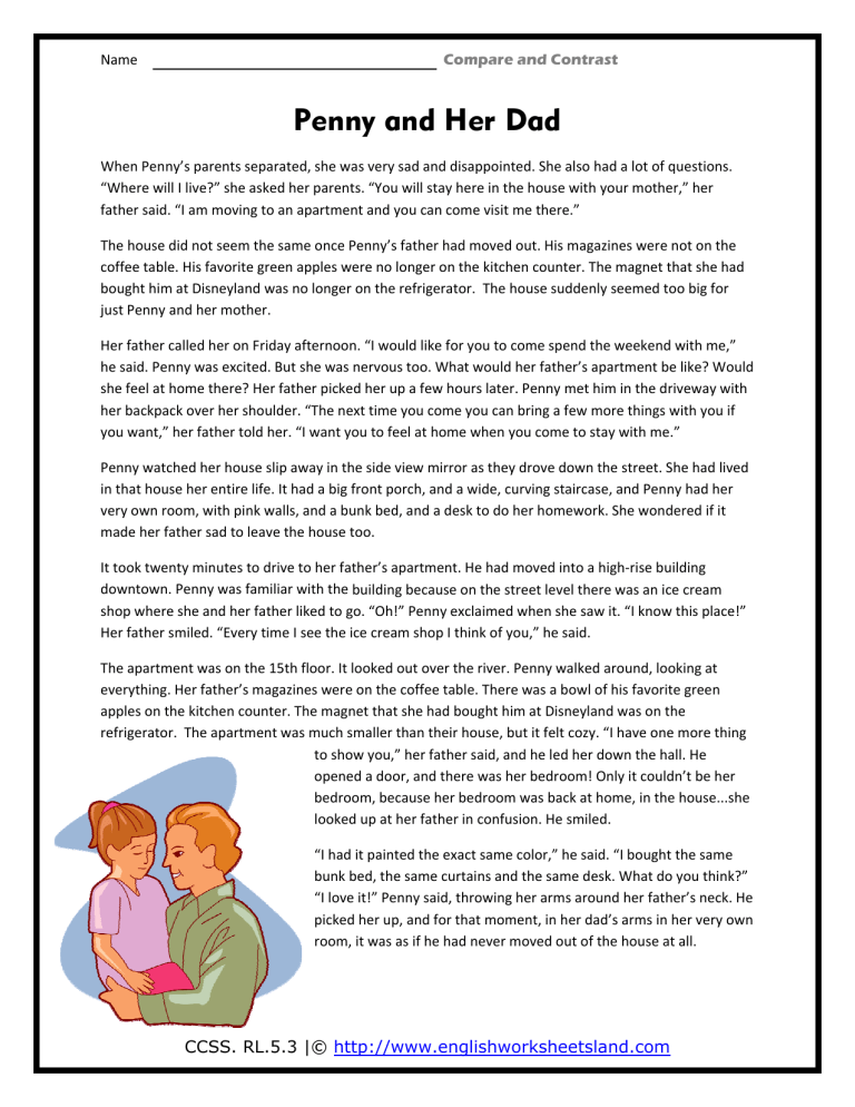 Penny and Her Dad: Compare & Contrast Worksheet