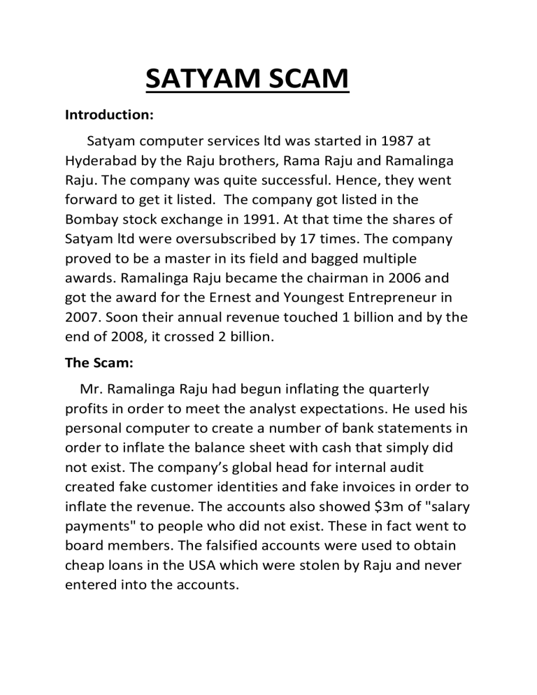 Satyam Scam: Analysis of India's Corporate Fraud
