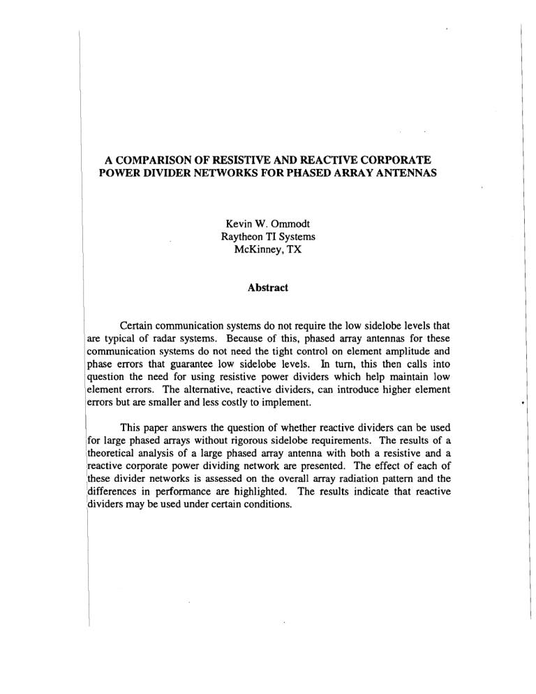 Resistive vs Reactive Power Dividers for Phased Array Antennas