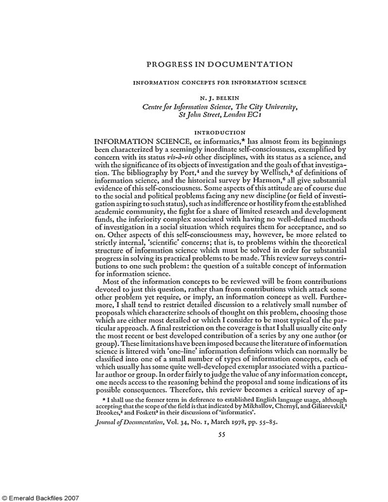 Information Concepts in Information Science: A Review