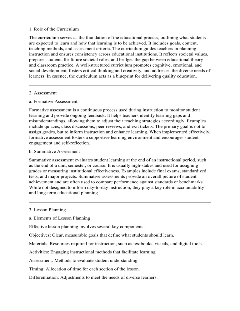 Teaching & Learning: Curriculum, Assessment, & Lesson Planning