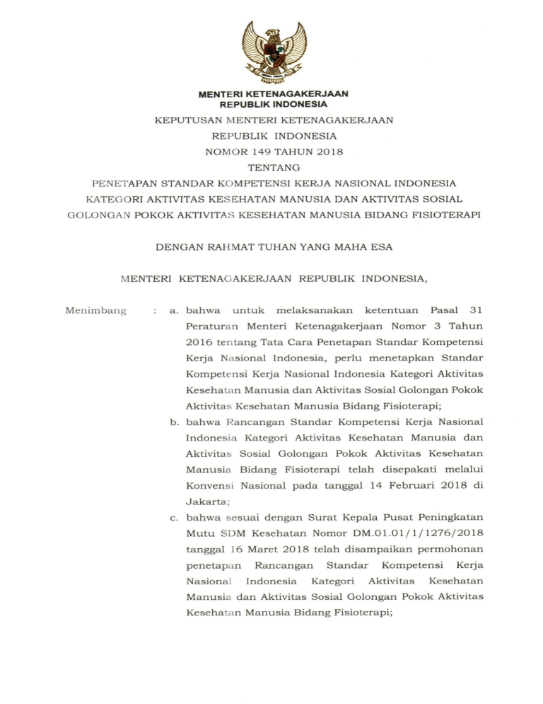 SKKNI Fisioterapi: Standar Kompetensi Kerja Nasional Indonesia