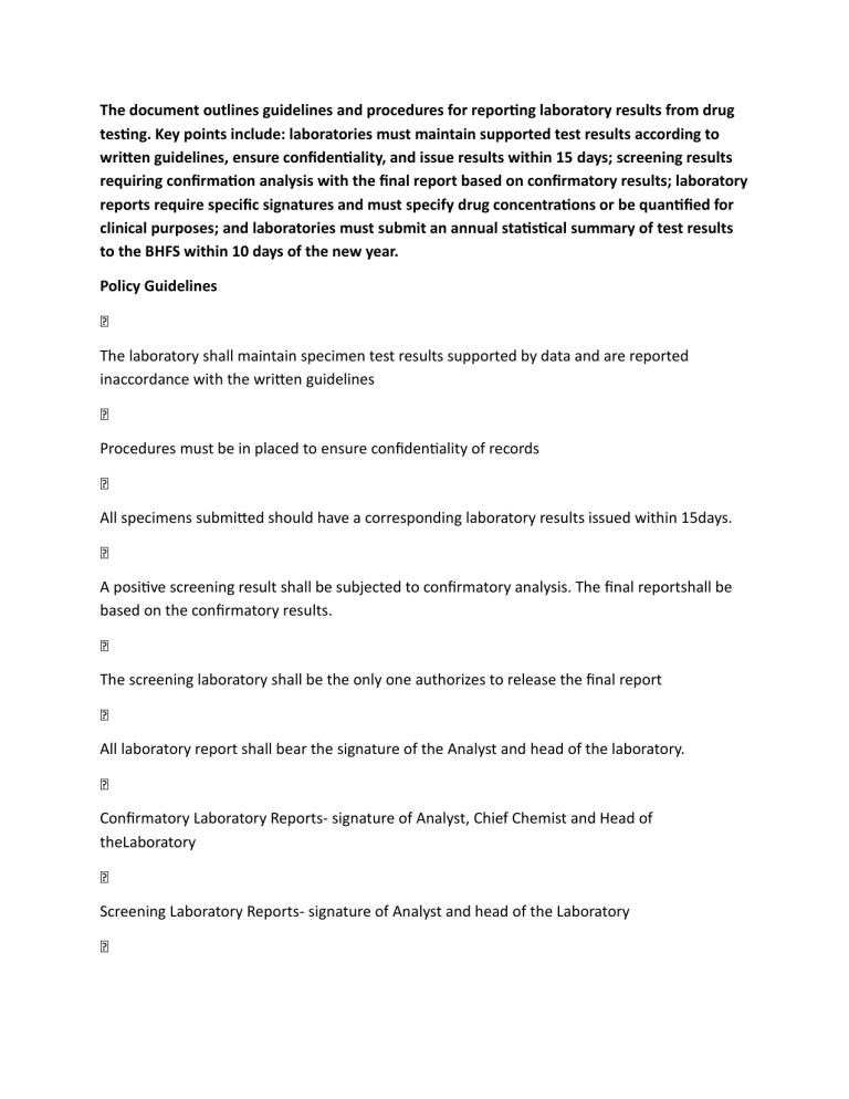 Drug Testing Lab Result Reporting Guidelines & Procedures