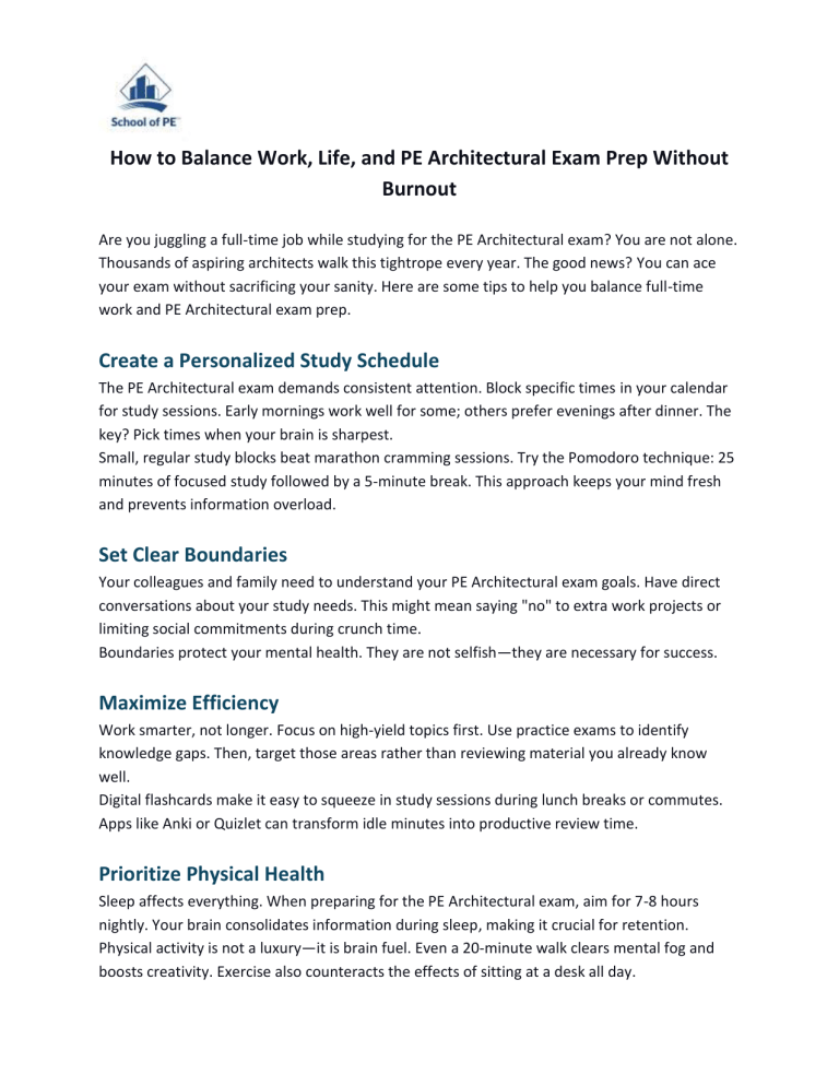 Balance Work, Life & PE Architectural Exam Prep