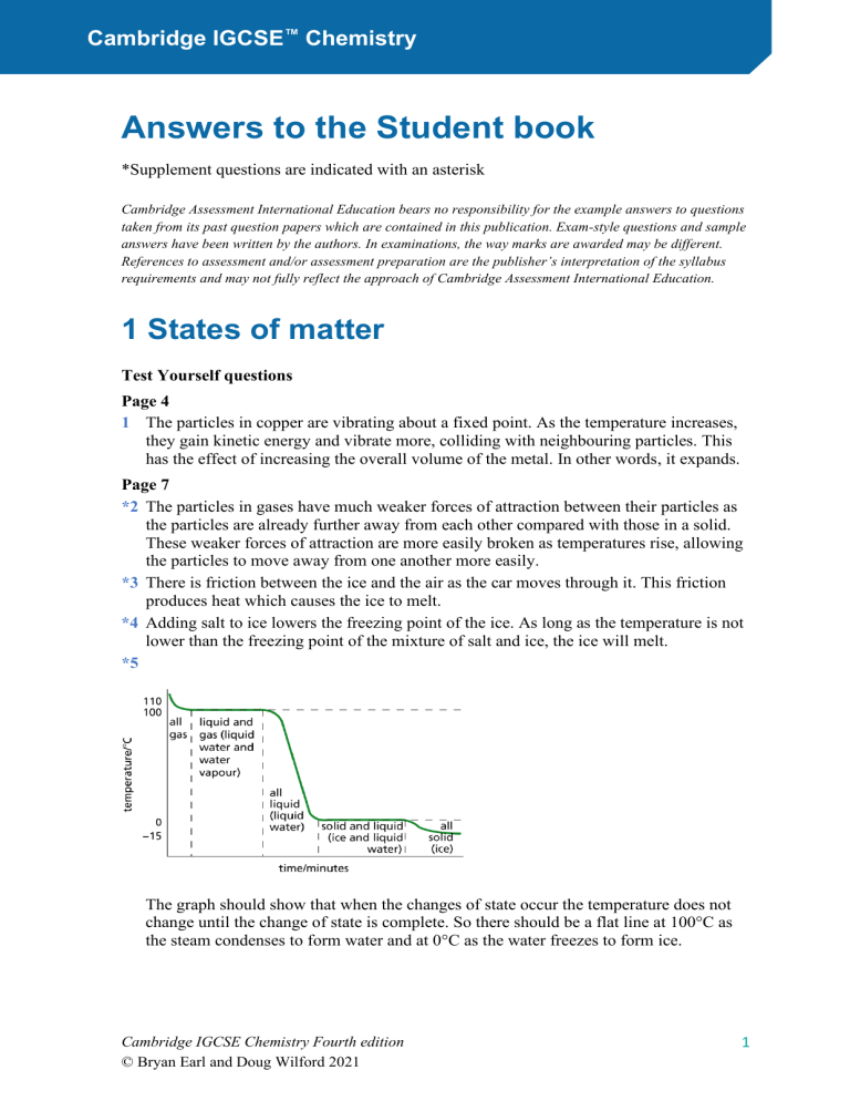 IGCSE Chemistry: States of Matter Answer Key