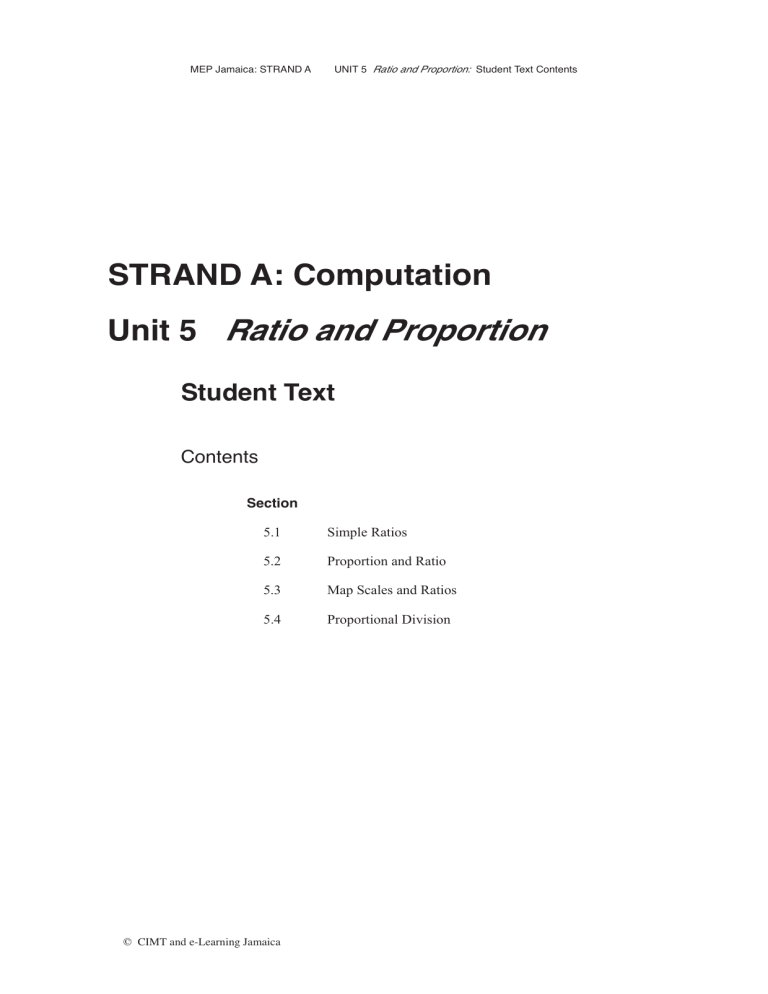 Ratio and Proportion: Student Text - MEP Jamaica