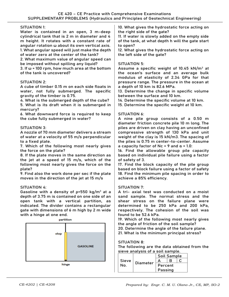 Hydraulics & Geotechnical Engineering Practice Problems