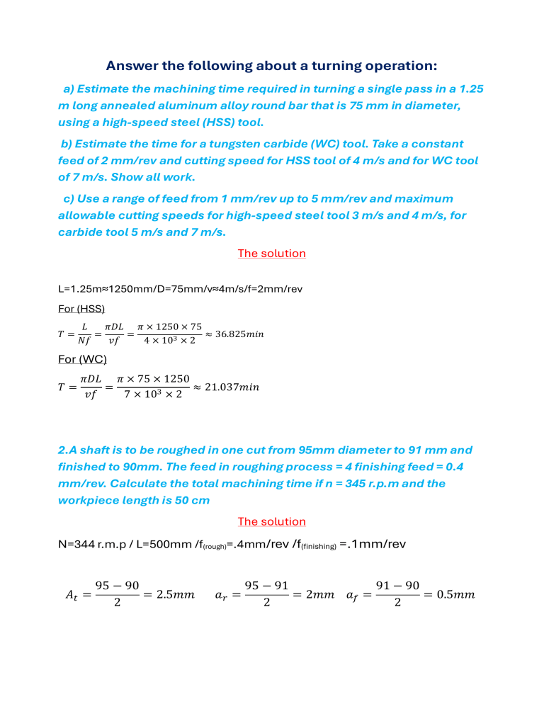 Turning Operation Exercises & Solutions | Machining Time