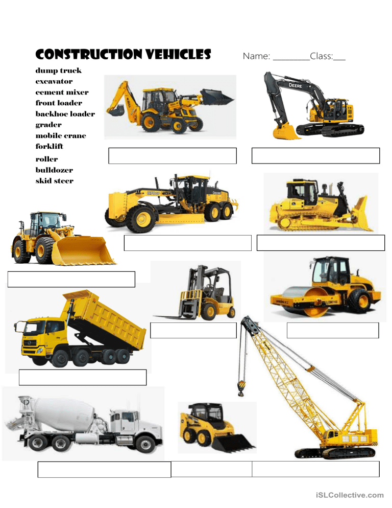 Construction Vehicles Worksheet: Learn the Names!