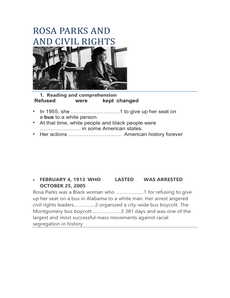 Rosa Parks & Civil Rights Worksheet: Comprehension Activities