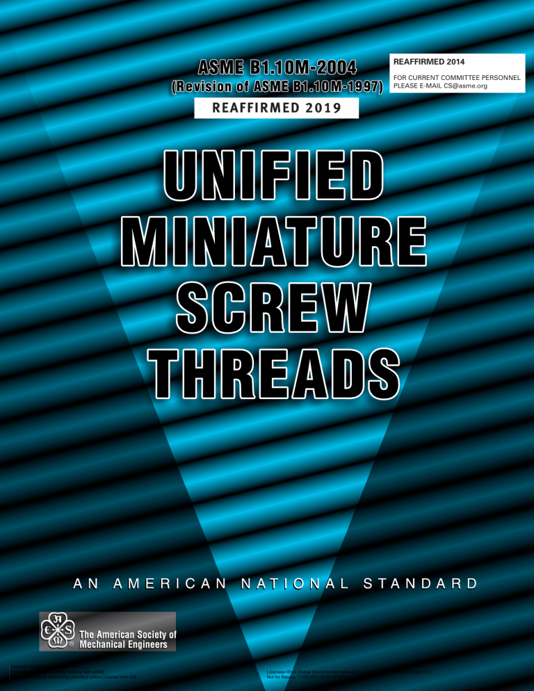 ASME B1.10M-2004: Unified Miniature Screw Threads Standard