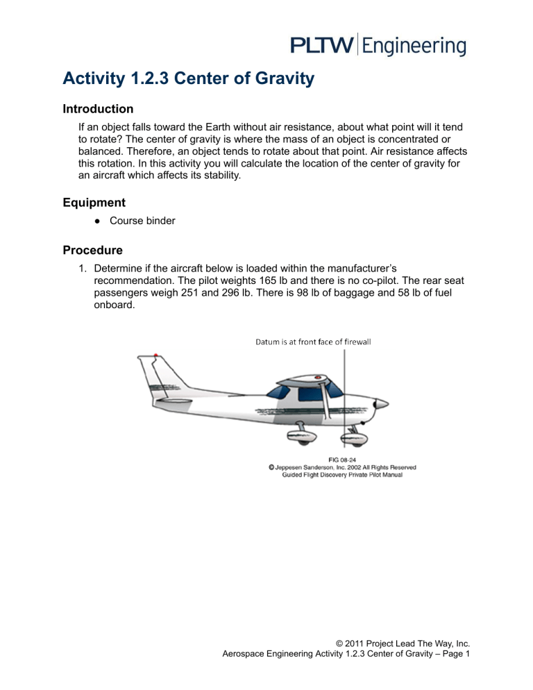 Center of Gravity Activity: Aerospace Engineering