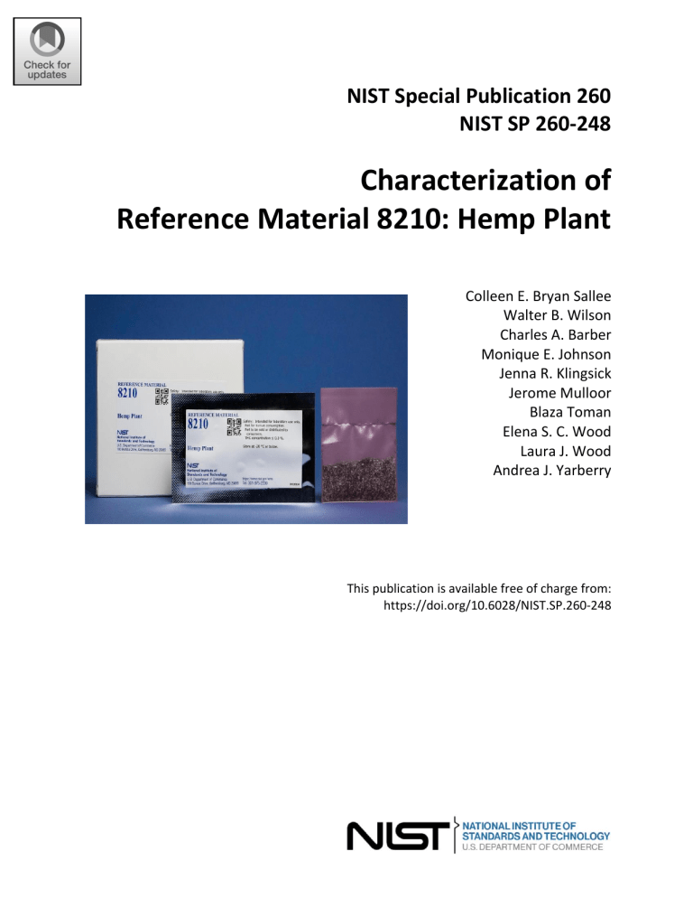 NIST SP 260-248: Hemp Plant Characterization (RM 8210)
