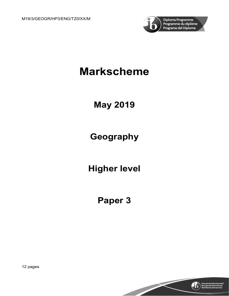 Geography HL Paper 3 Markscheme - May 2019