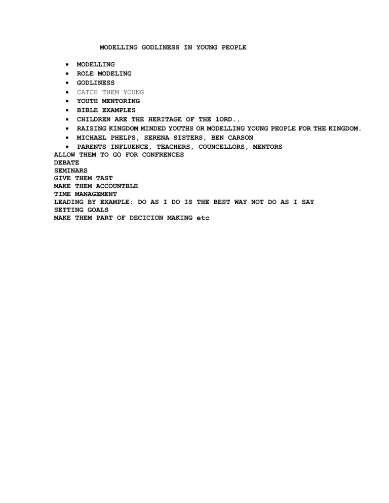 Modeling Godliness in Youth: Role Models & Mentoring