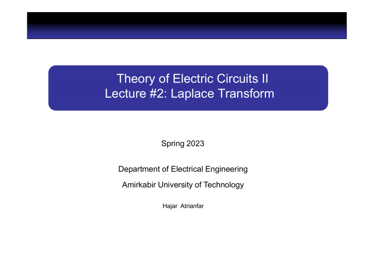 Laplace Transform in Electric Circuits II - Lecture