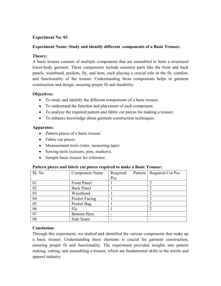 Trouser Components: Experiment in Fashion Design