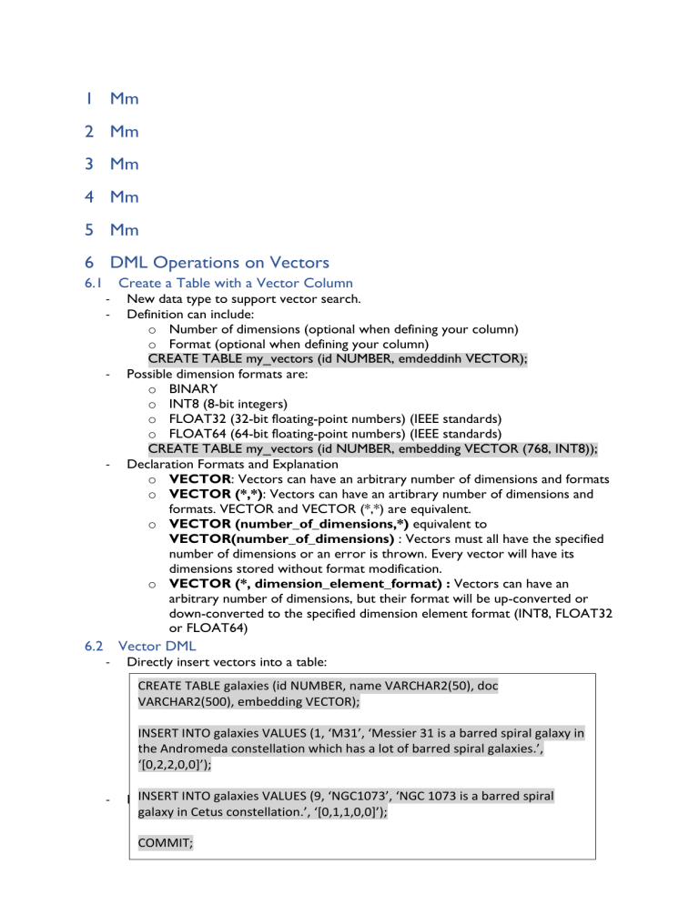 Oracle Vector DML Operations: Table Creation & Data Manipulation