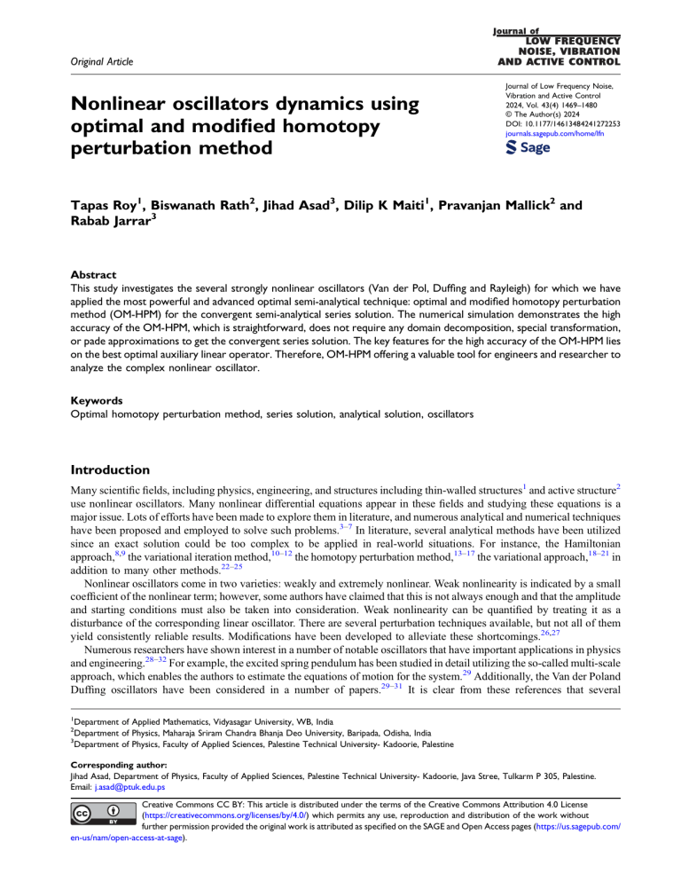 Nonlinear Oscillators Dynamics Om Hpm Solution