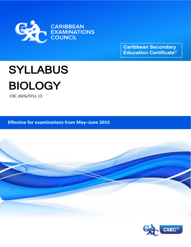 CSEC Biology Syllabus: Caribbean Examinations Council