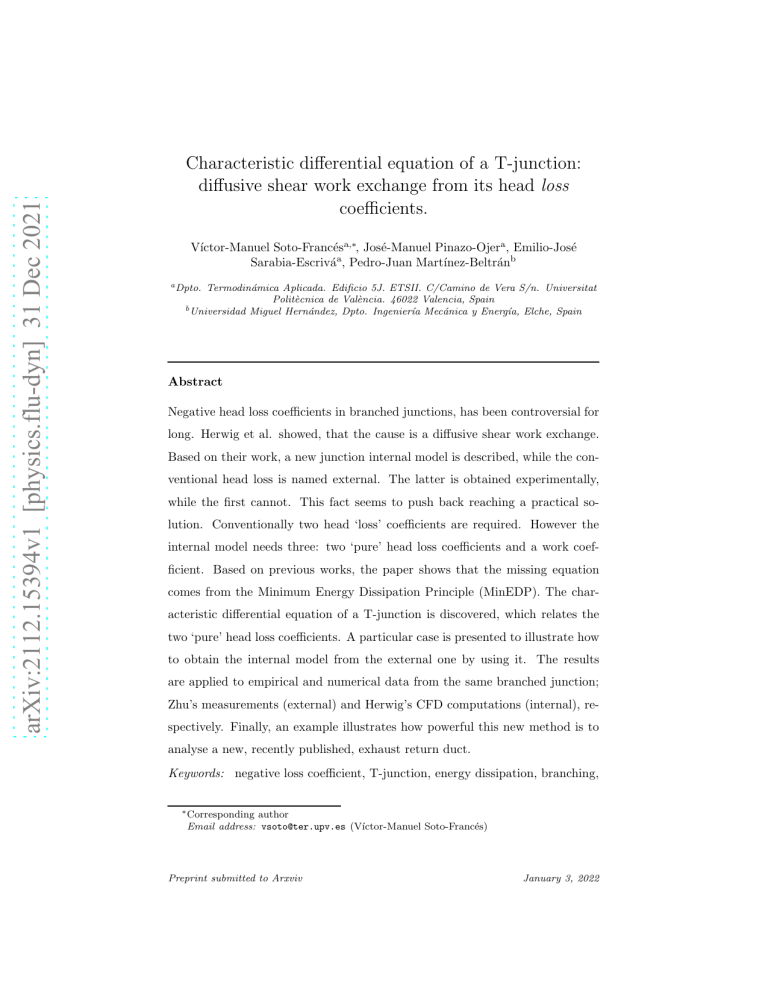 T-Junction Differential Equation: Head Loss & Shear Work