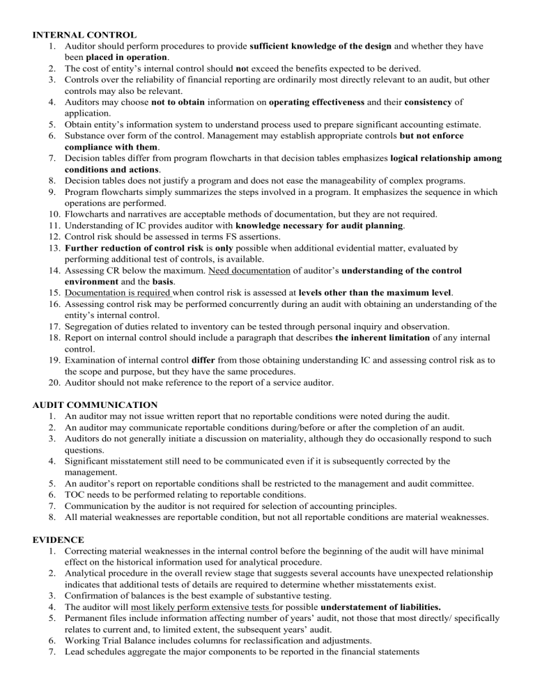 Auditing Study Notes: Internal Control, Evidence, Reporting