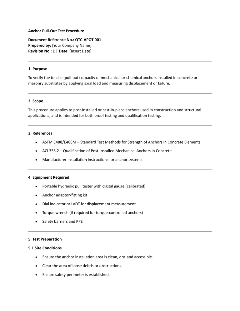 Anchor Pull-Out Test Procedure | Construction Testing