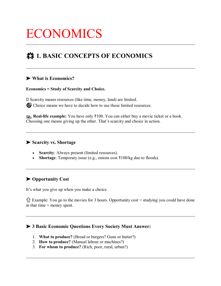 Economics & Geography Study Notes: Key Concepts of India