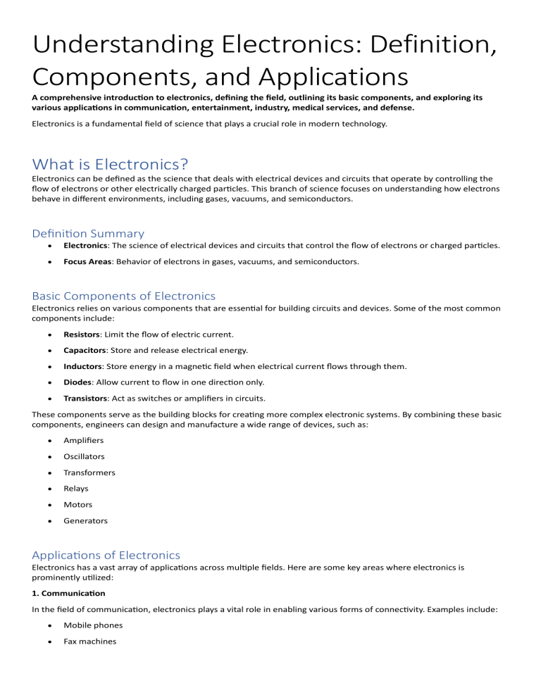 Understanding Electronics: Definition, Components, Applications