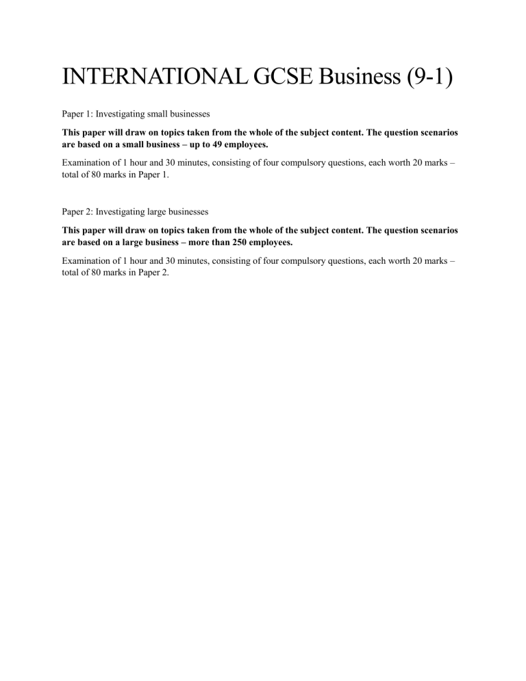 IGCSE Business Exam Paper Info: Small & Large Businesses