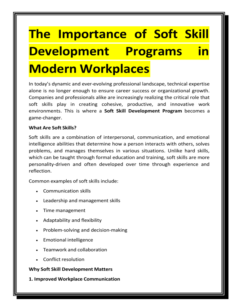 Soft Skill Development Programs: Importance in Modern Workplaces