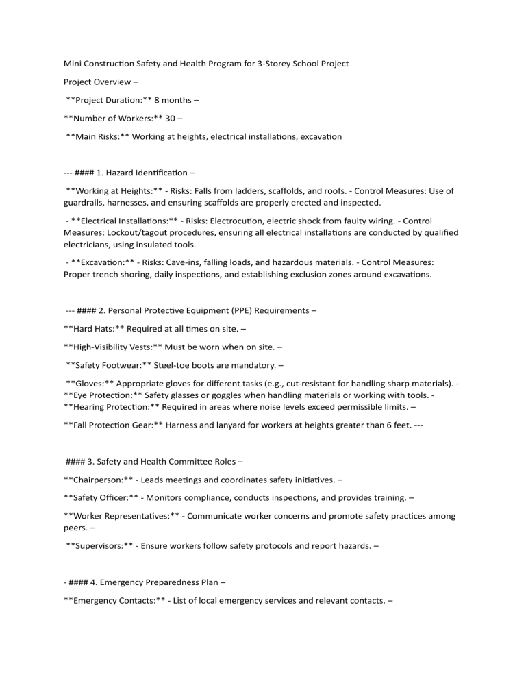 Construction Safety Program: 3-Storey School Project