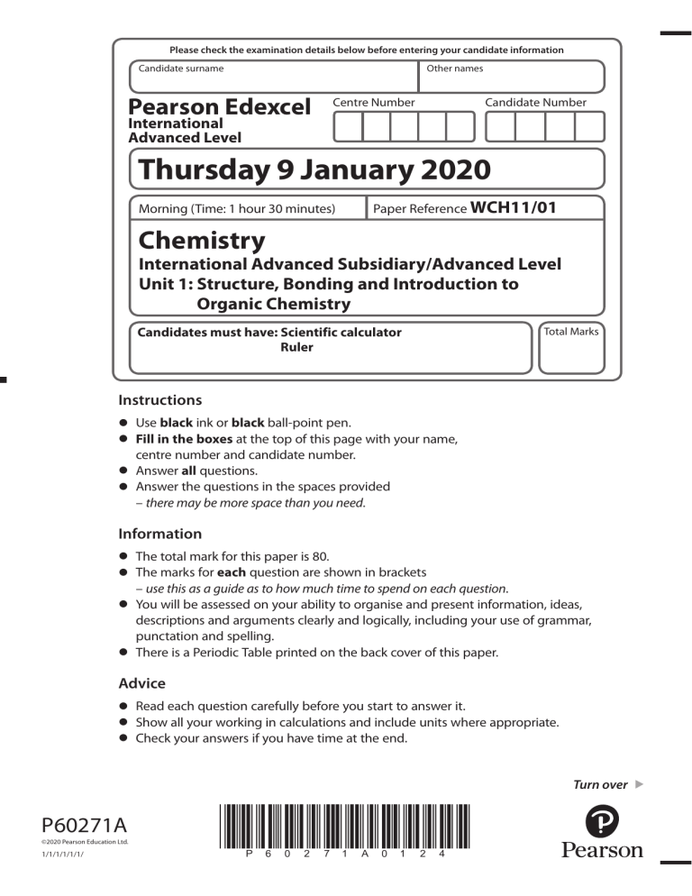 Chemistry IAL Unit 1 Exam Paper - Structure & Bonding