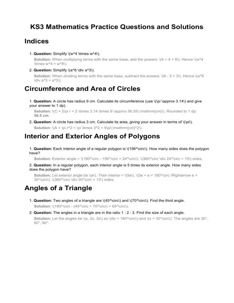 KS3 Maths Practice Questions & Solutions