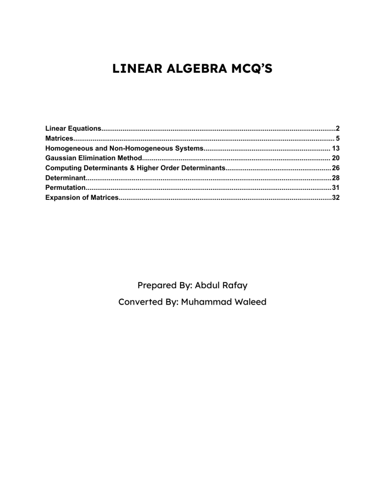 Linear Algebra MCQs: Practice Questions & Answers