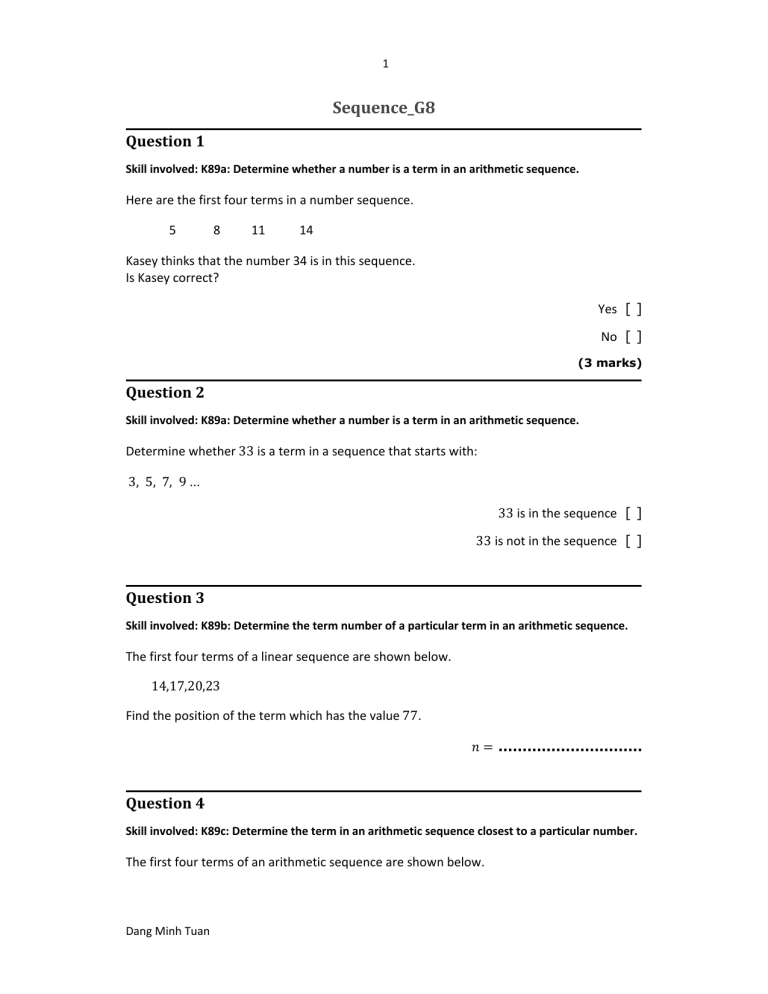Arithmetic Sequences Worksheet: Nth Term & More