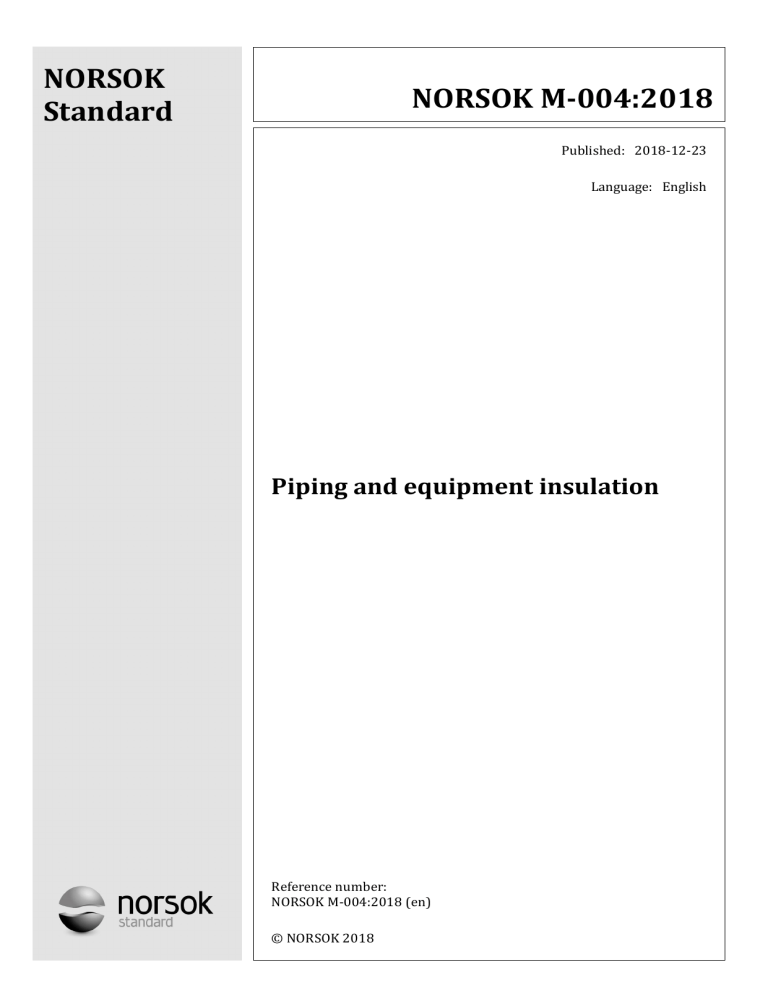 NORSOK M-004:2018 Piping & Equipment Insulation Standard