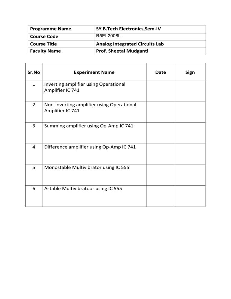 Analog Integrated Circuits Lab Manual: Op-Amps & IC 555