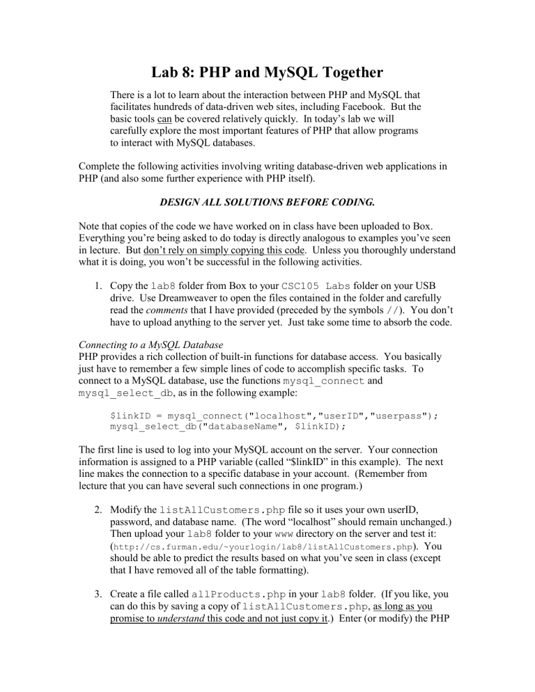 Php Mysql Lab Database Driven Web Applications
