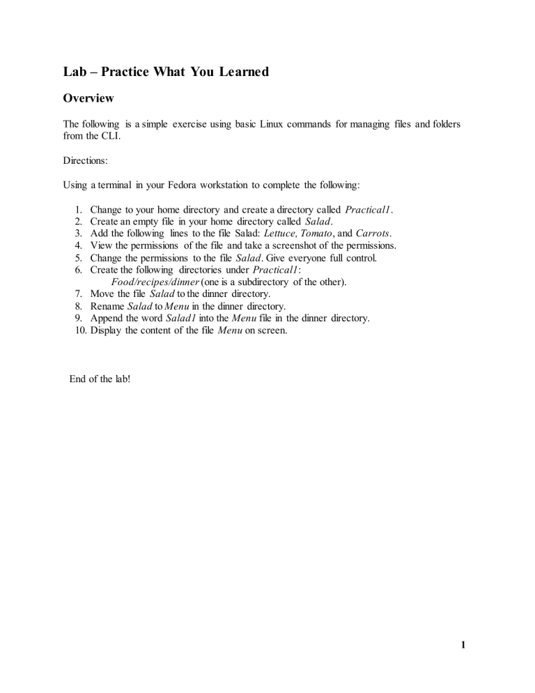 Linux Command Line Lab Exercise