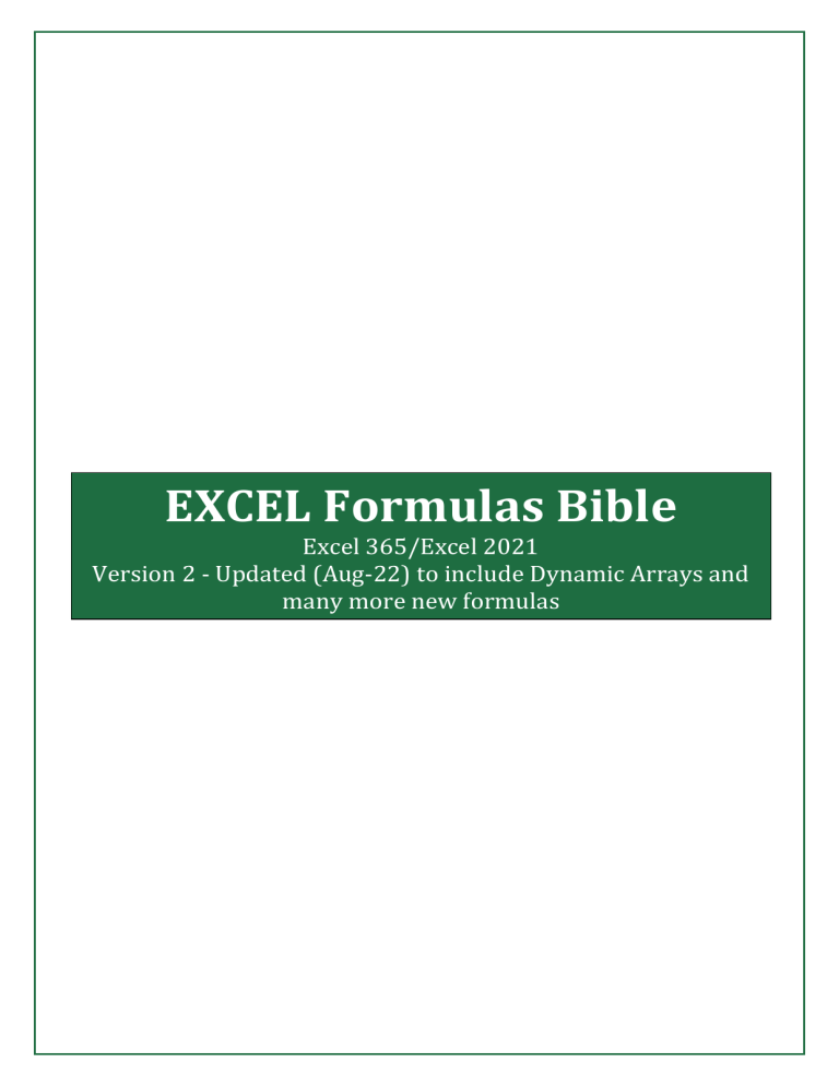 Excel Formulas Bible: 365/2021 Guide