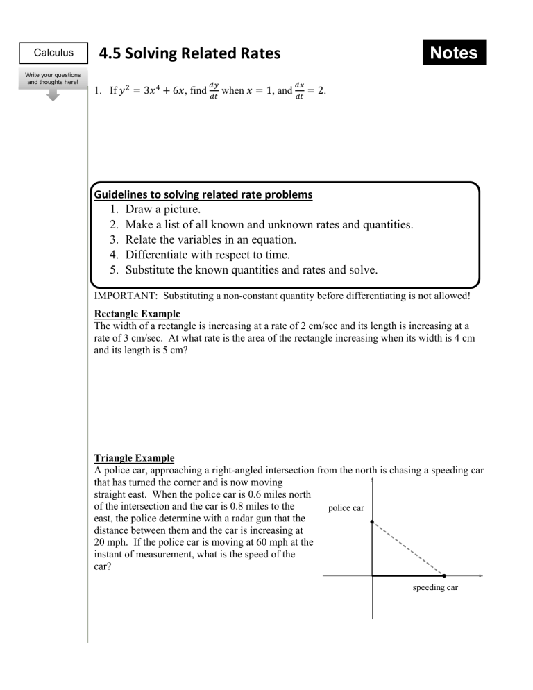 Calculus: Solving Related Rates Practice Problems