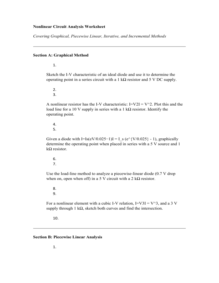 Nonlinear Circuit Analysis Worksheet Nonlinear Circuit Analysis Worksheet