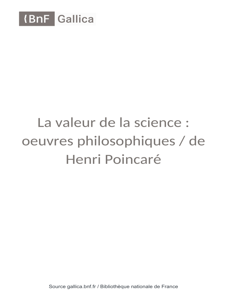 La Valeur de la Science par Henri Poincaré