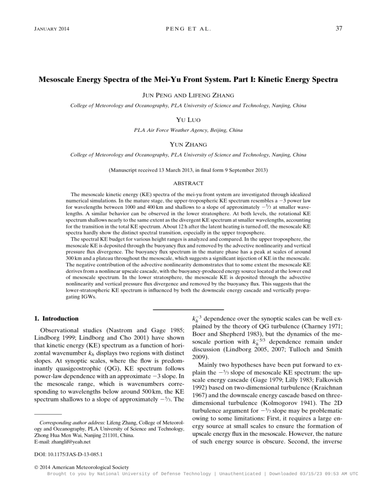 Mei-Yu Front Kinetic Energy Spectra: Mesoscale Analysis