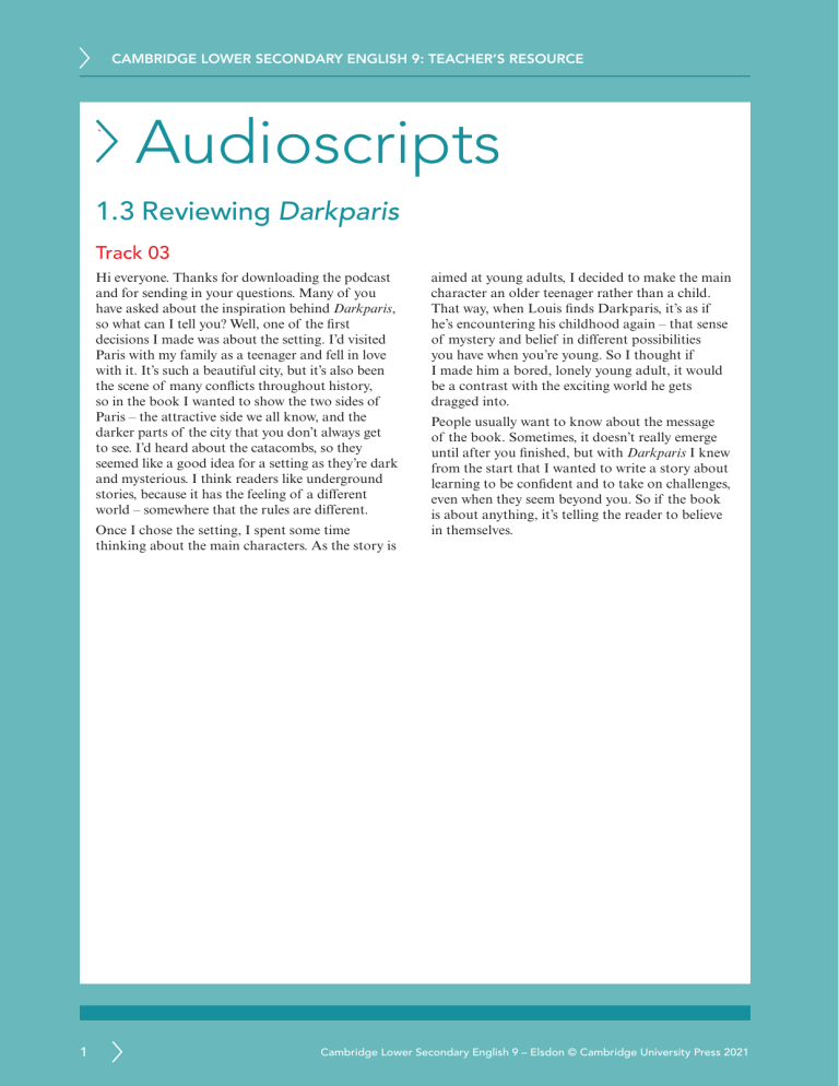 Cambridge English 9 Audioscripts: Teacher Resource