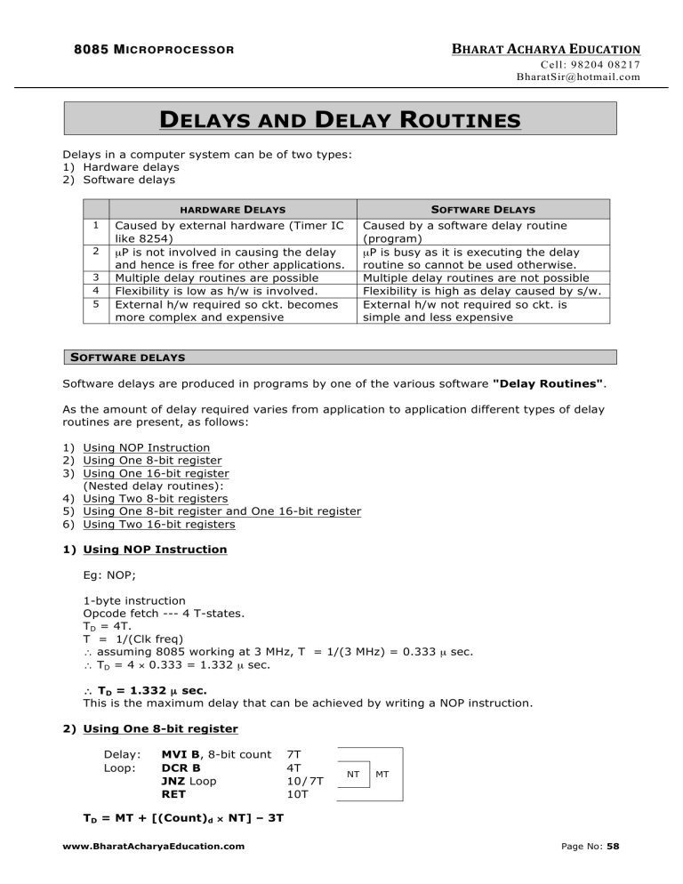 8085 Microprocessor Delays & Delay Routines