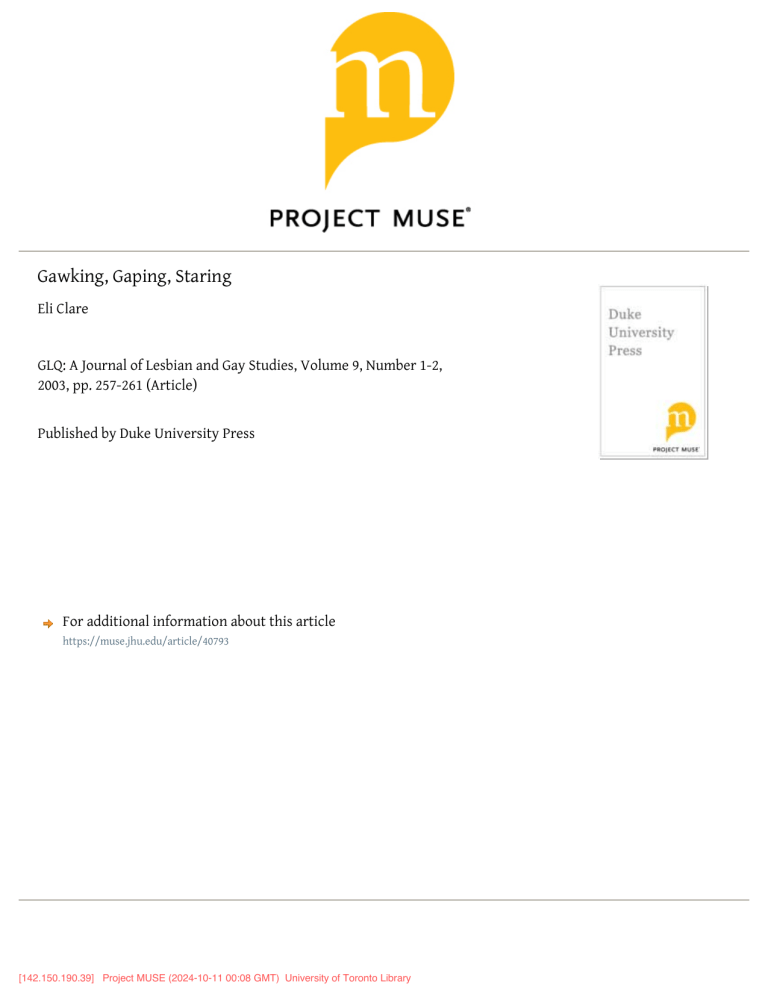 Gawking, Gaping, Staring: Identity & Perception in GLQ