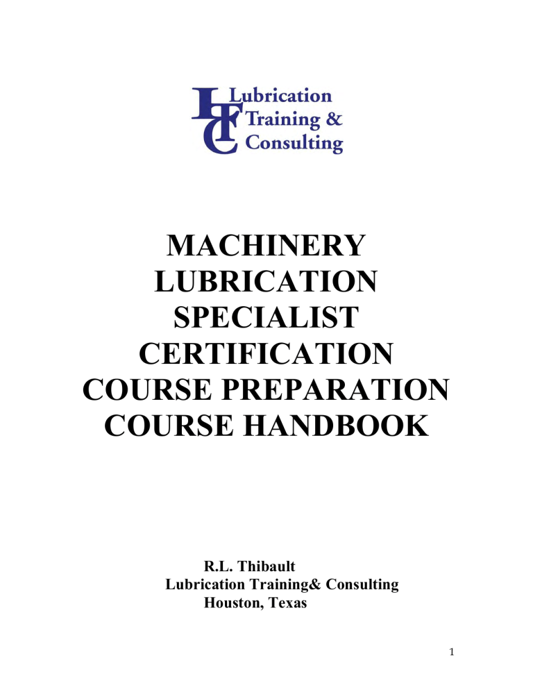Machinery Lubrication Specialist Certification Course Handbook