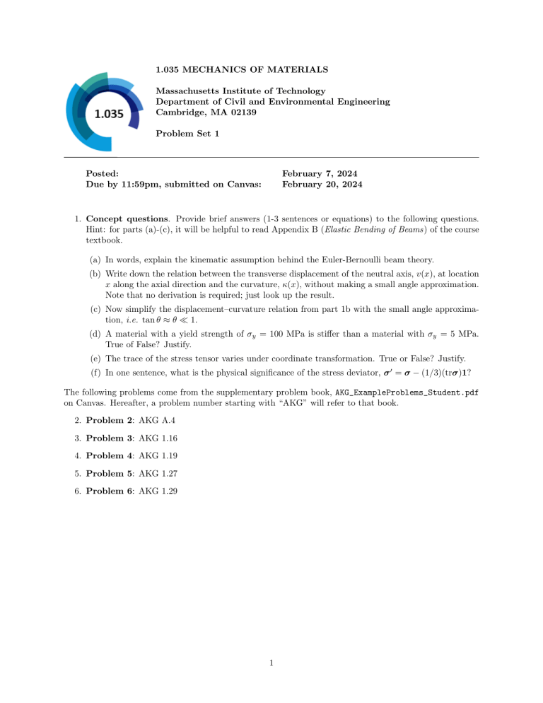 Mechanics of Materials Problem Set 1 - MIT